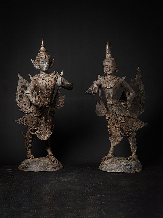 Special large bronze pair of Kinnari statues from Burma