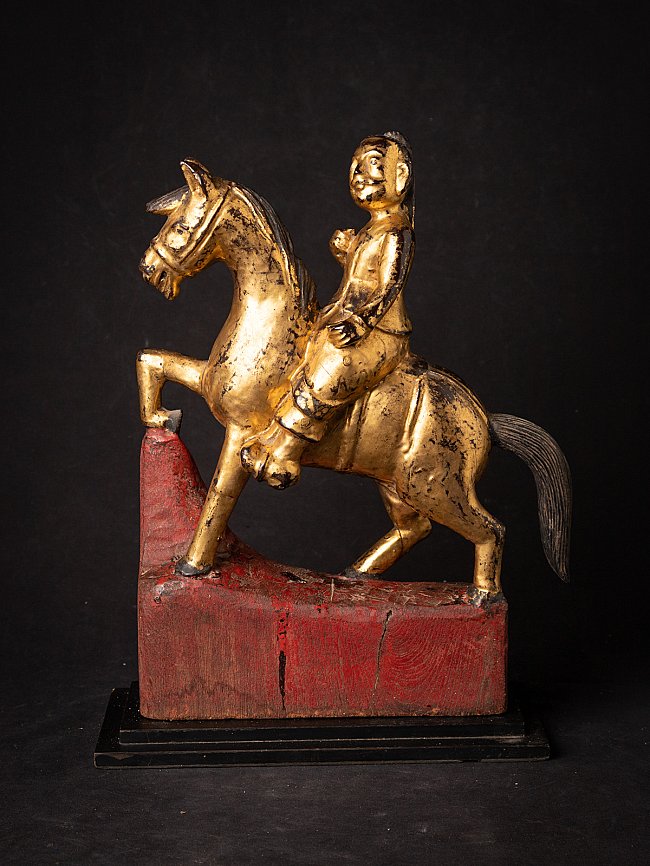 Antique wooden Burmese Nat on horse from Burma (Myanmar)