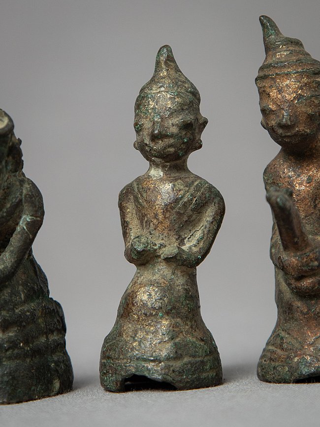 Antique set of bronze Burmese devotees from Burma (Myanmar)