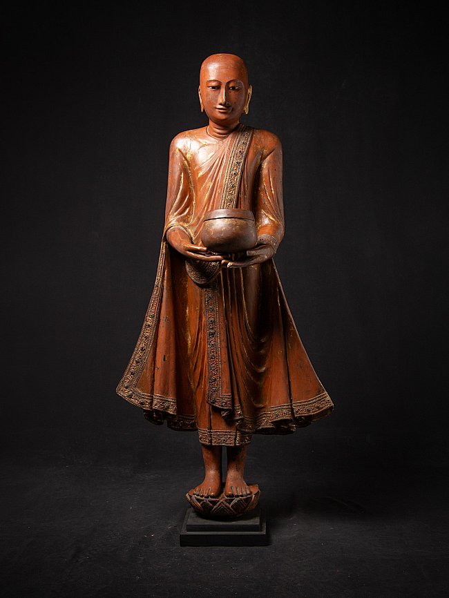 Antique wooden Burmese Monk statue from Burma (Myanmar)