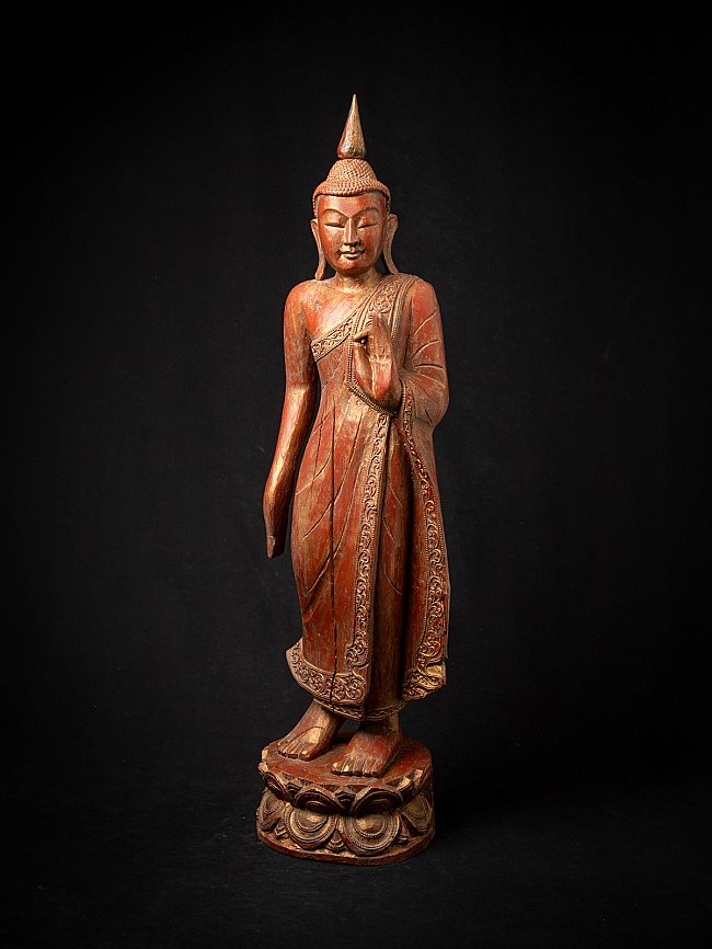 Old wooden Burmese Buddha statue from Burma (Myanmar)