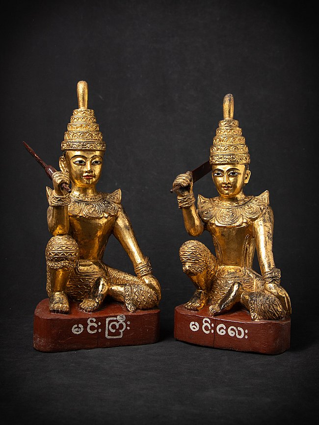 Antique wooden pair Burmese Nat statues from Burma (Myanmar)