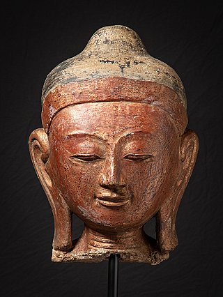 Groot antiek stucco Boeddhahoofd uit Birma (Myanmar)