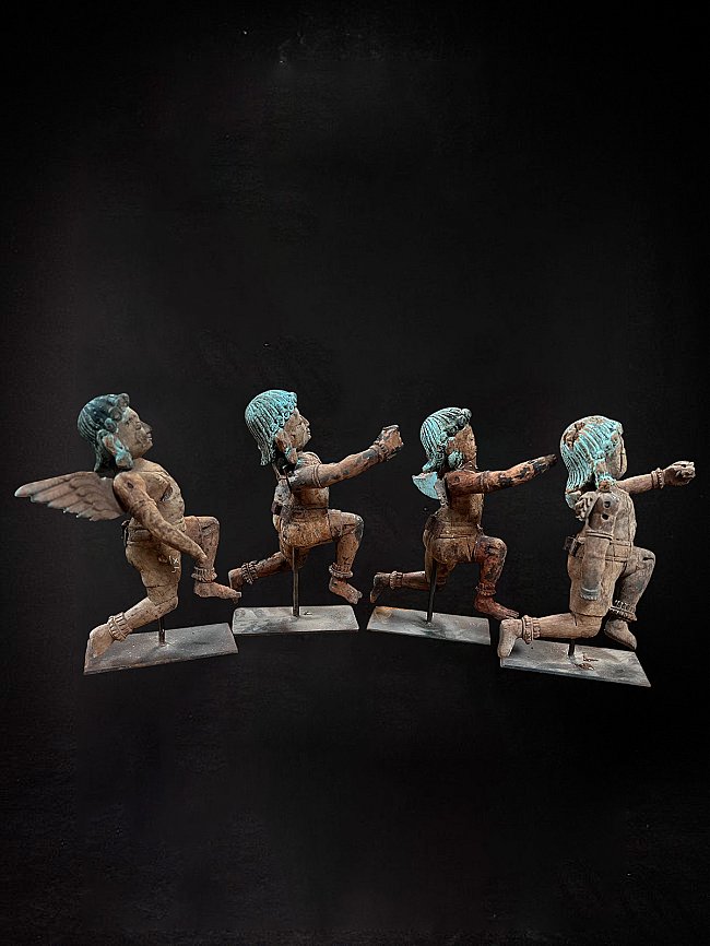 Antique set South-Indian Wooden Garuda Kishora Figures from India